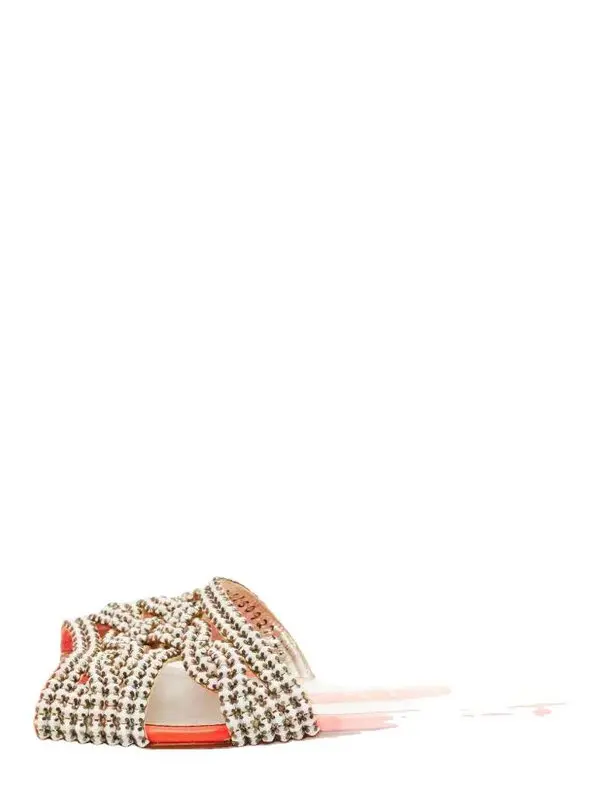 GINA Embellished Leather Flat Slides - Orange