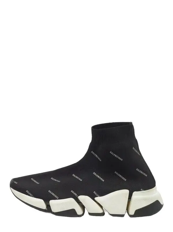 Balenciaga Speed Trainer High Top Sneakers With All-over Logo Print - Black