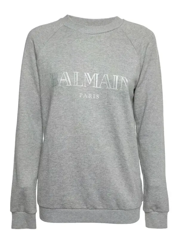 Balmain Logo Print Crew Neck Sweater - Grey