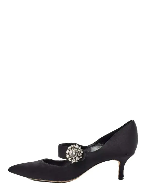 Manolo Blahnik Satin Crystal-embellished Mary Jane Pumps - Black