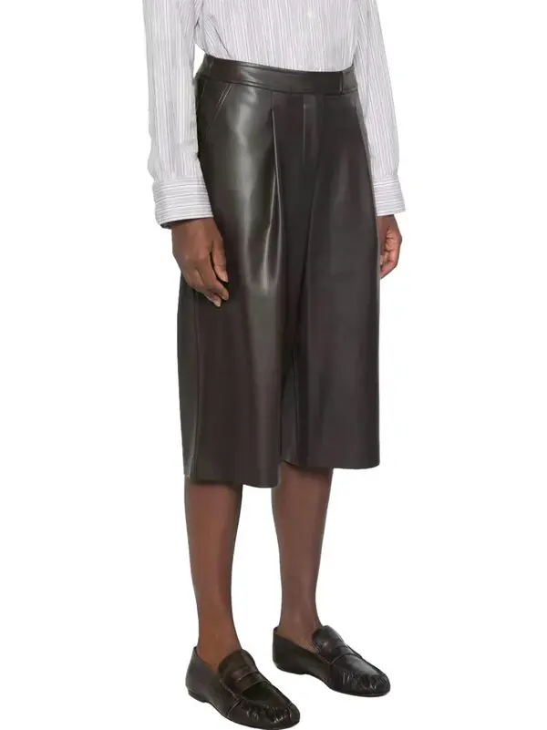 Alpha Studio Pleated Faux-leather Knee-length Shorts - Brown