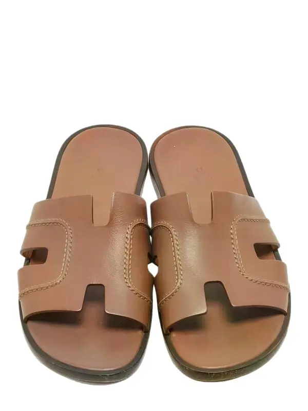 Hermès Izmir H-cut Leather Sandals - Brown