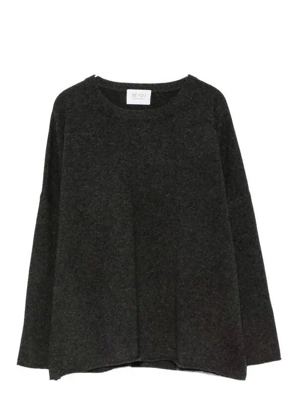 BEYOU Round Neck Drop Shoulder Fine Knit Sweater - Grey