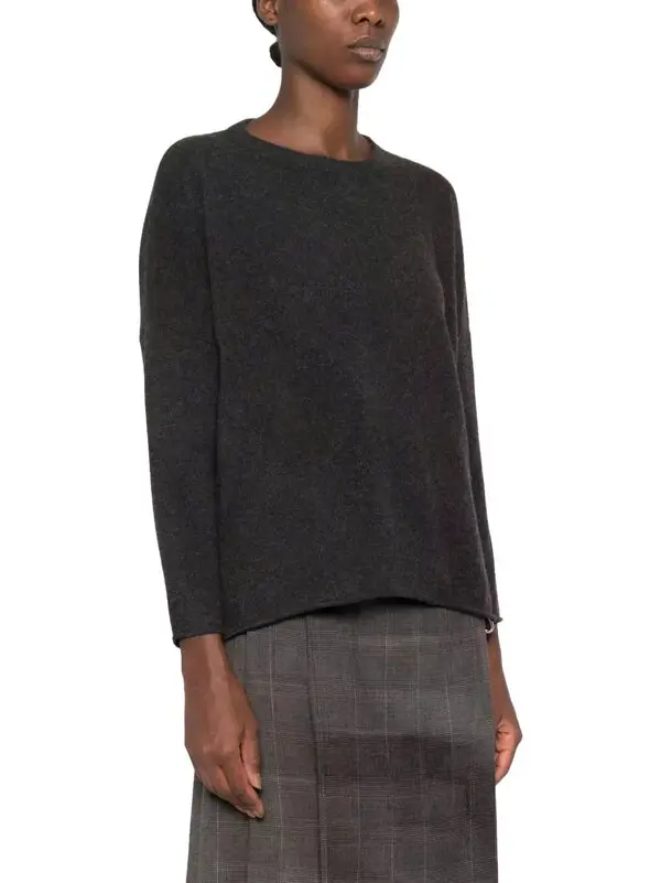 BEYOU Round Neck Drop Shoulder Fine Knit Sweater - Grey