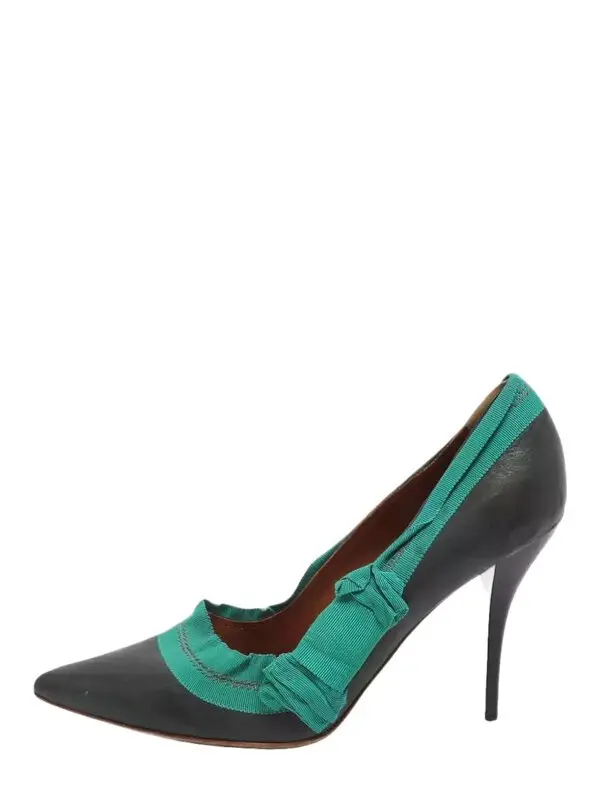 LANVIN Ruffled Grosgrain-trimmed Pointed Toe Pumps - Black