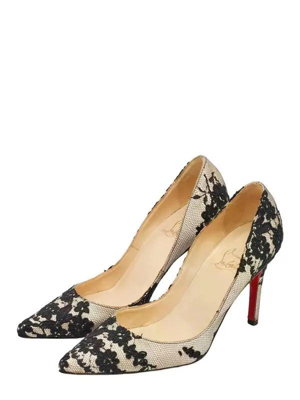 CHRISTIAN LOUBOUTIN Floral Lace Pointed Toe Stiletto Pumps - Black