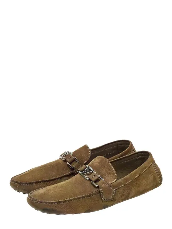 LOUIS VUITTON Hockenheim Suede Loafers With Silver-tone Initials - Brown