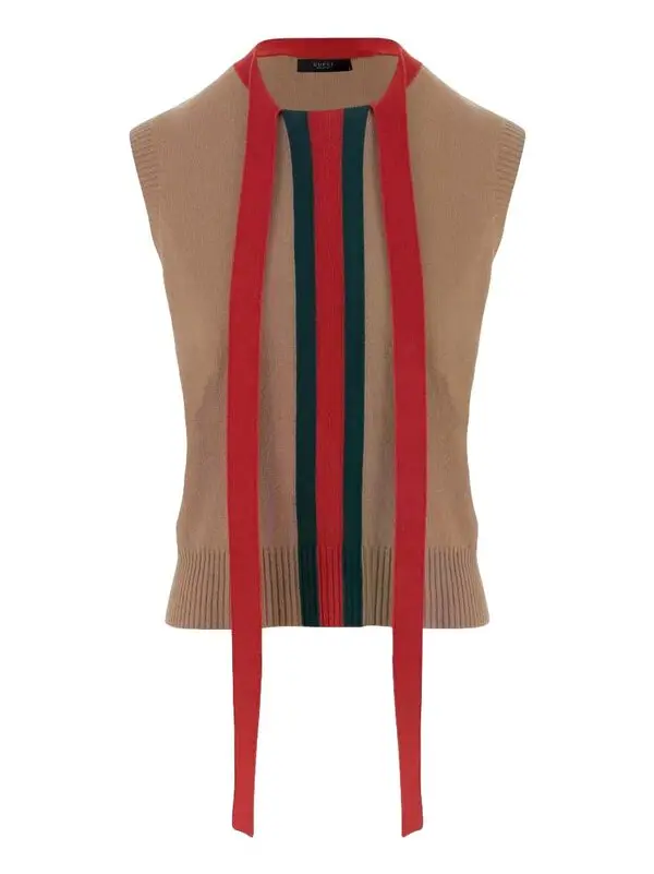 Gucci Sleeveless Tie-neck Pullover With Vertical Stripes - Neutrals