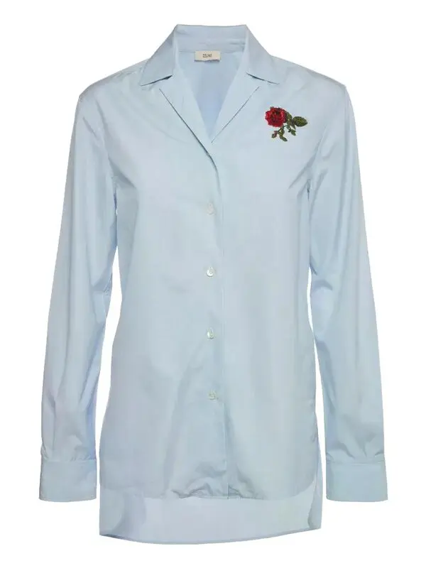 Celine Pinstripe Rose Embroidered Cotton Shirt - Blue