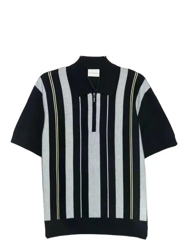 Drole De Monsieur Striped Zip-up Polo Shirt - Blue