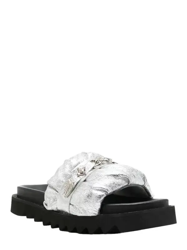 Toga Open-toe Embellished Leather Sandals - Grey