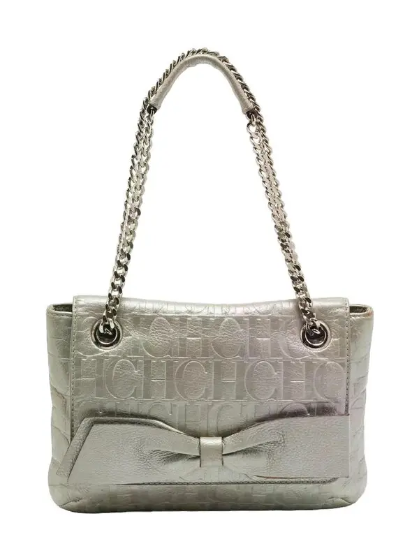 Carolina Herrera Audrey Monogram Bow Shoulder Bag - Silver