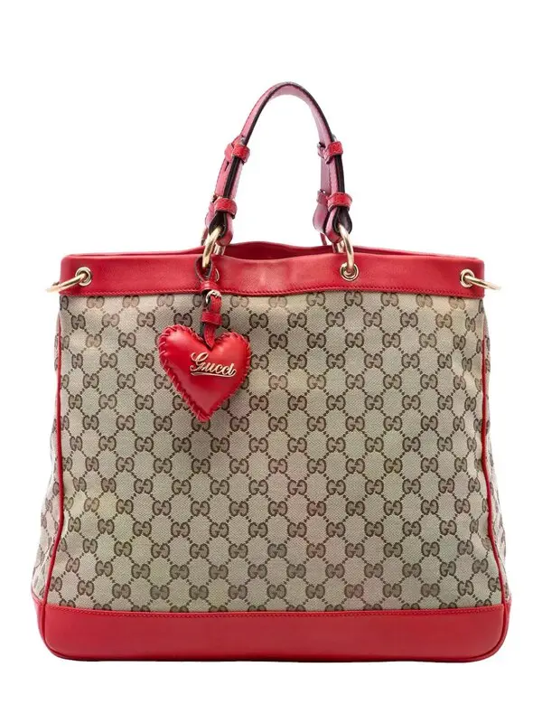 Gucci Medium Gg Canvas Valentine Top Handle Bag Satchel - Red