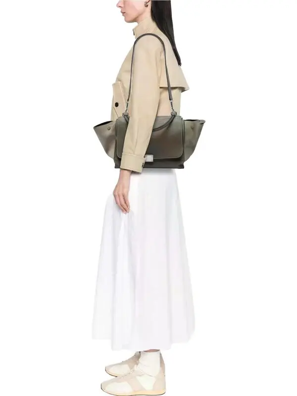 Celine Medium Calfskin And Suede Trapeze Satchel - Brown