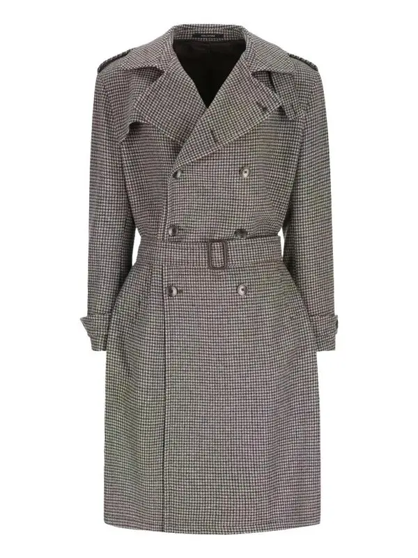 Tagliatore Houndstooth Double-breasted Coat - Brown