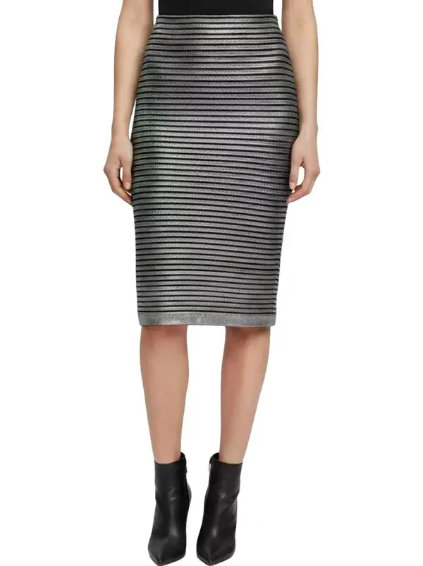 Balmain Horizontal Stripe Midi Skirt - Black