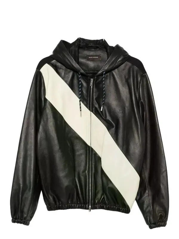 WALES BONNER Leather Hooded Jacket - Black