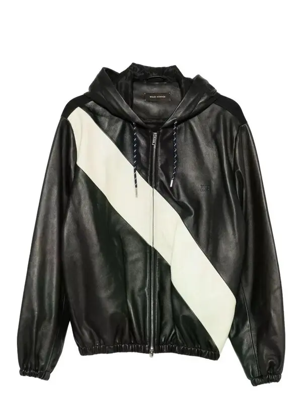 WALES BONNER Leather Hooded Jacket - Black