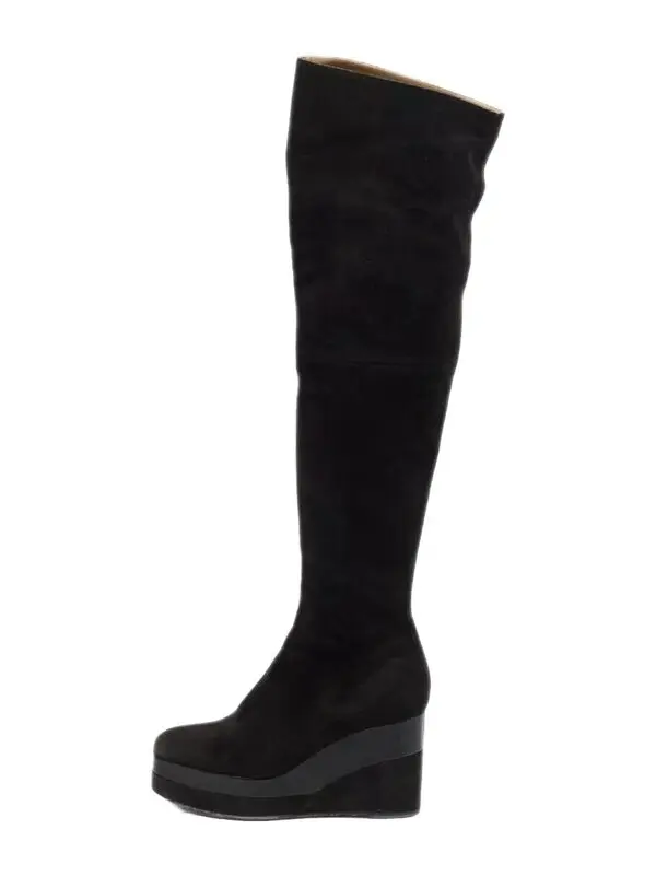 Hermès Suede Platform Wedge Knee-high Boots - Black