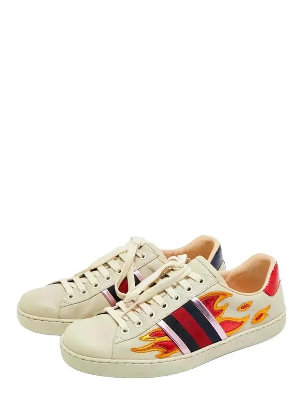 Gucci Ace Flame-embroidered Leather Sneakers - Neutrals