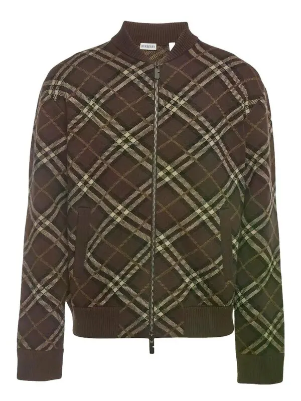 Burberry Check Knit Bomber Jacket - Brown