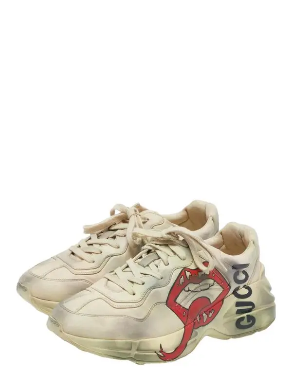 Gucci Rhyton Mouth-print Leather Sneakers - Neutrals