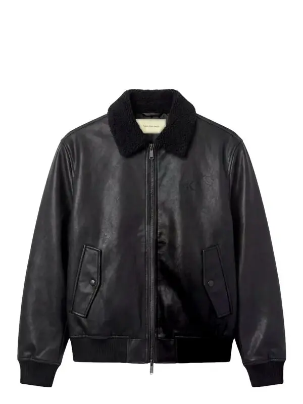 Calvin Klein Shearling-collar Faux-leather Bomber Jacket - Black