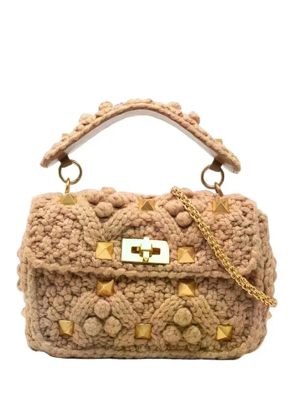 Valentino Garavani Medium Knit Roman Stud Satchel - Neutrals