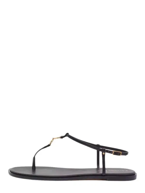 Dior Leather Ankle Strap Thong Ballet Flats With Cd Logo Hardware - Black