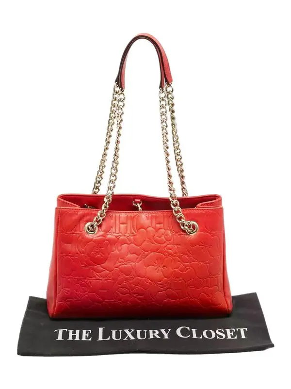 Carolina Herrera Embossed Chain Tote Bag - Red