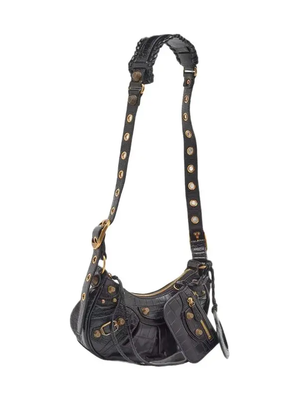 Balenciaga 2010 Le Cagole Croc-embossed Shoulder Bag - Black