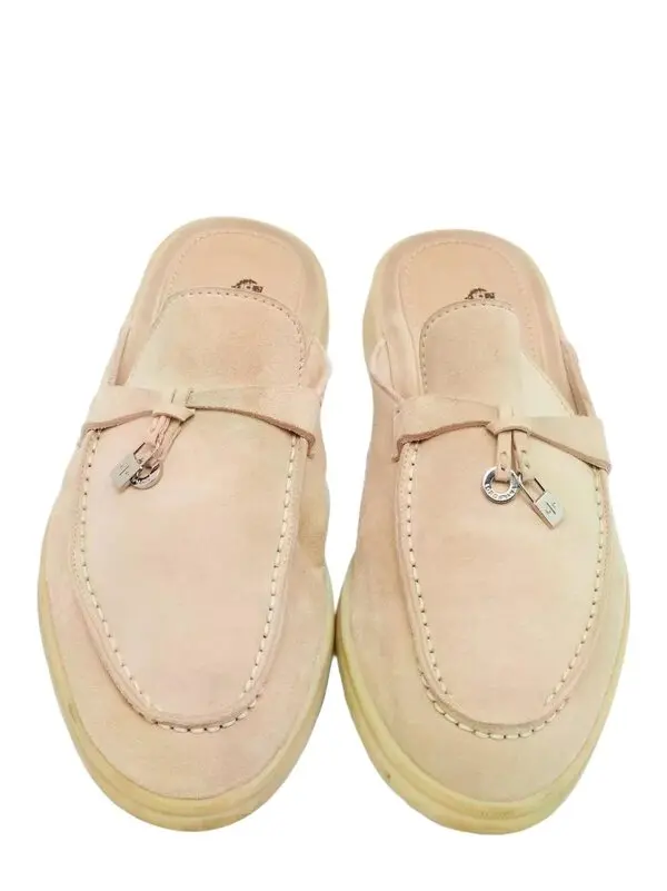 Loro Piana Suede Mules With Silver-tone Charms - Neutrals