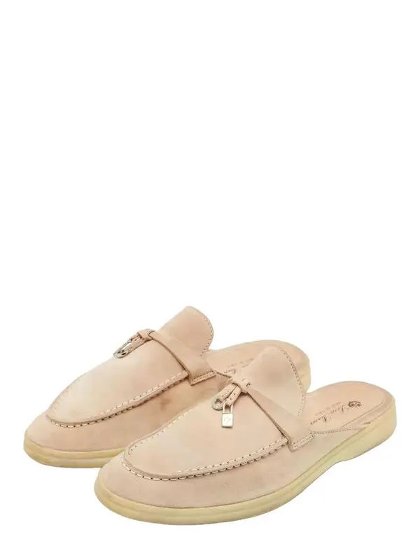 Loro Piana Suede Mules With Silver-tone Charms - Neutrals