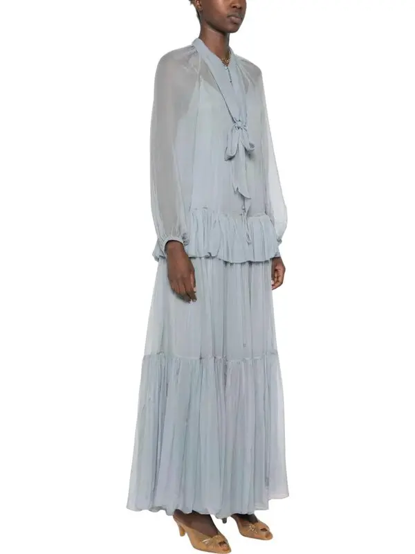 Chloé Ruffled Silk-mousseline Maxi Dress - Blue