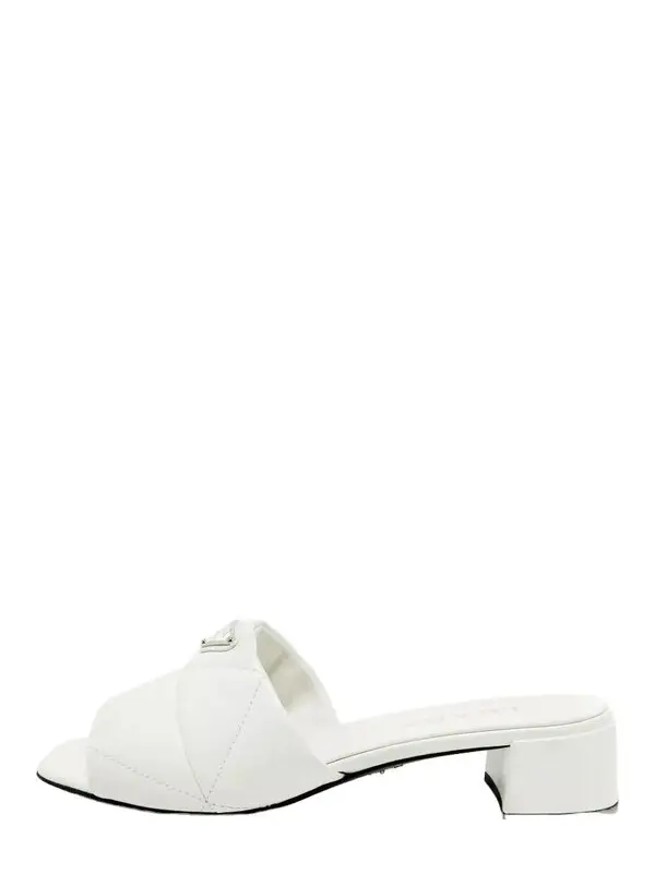 Prada Triangle Logo Quilted Slide Sandals - White