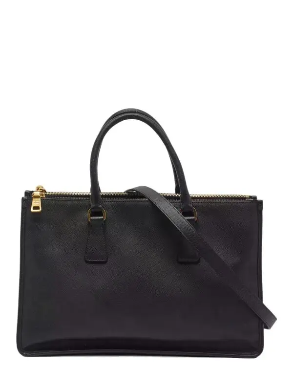 Prada Logo Plaque Double Zip Handbag - Black
