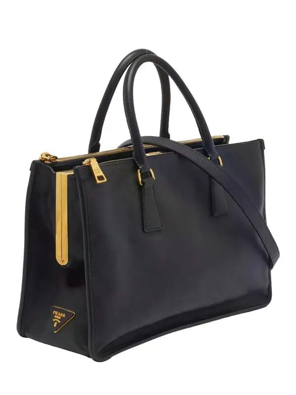 Prada Logo Plaque Double Zip Handbag - Black