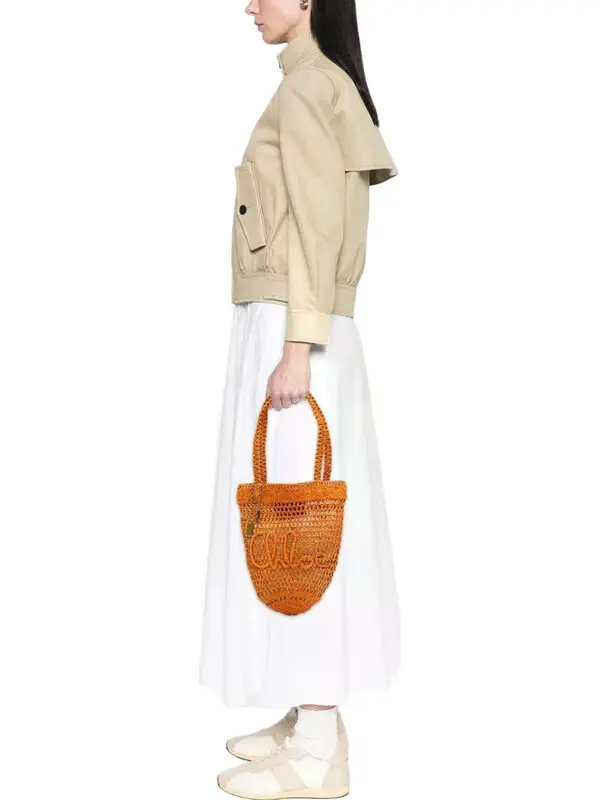 Chloé 2025 Small Raffia Embroidered Logo Summer Banana Tote Bag - Orange