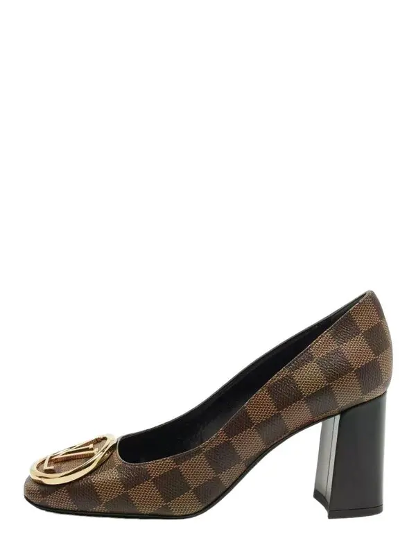 LOUIS VUITTON Damier Ebene Canvas Madeleine Block Heel Pumps - Brown