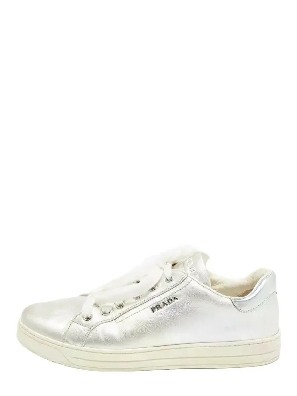 Prada Tone Metallic Leather Lace-up Sneakers - Silver