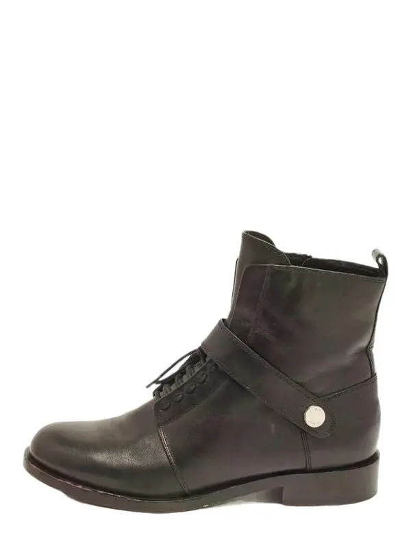 Fendi Leather Buckled Lace-up Combat Boots - Black