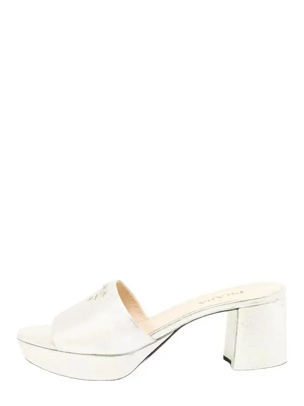 Prada Tone Leather Platform Block Heel Sandals - Silver