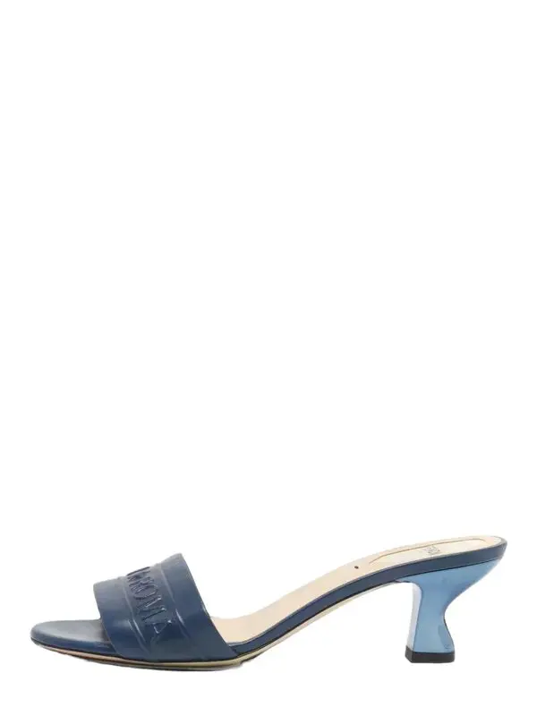 Fendi Roma Logo Embossed Leather Heeled Sandals - Blue
