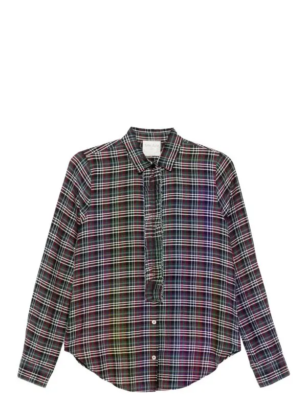 FORTE_FORTE Ruffled-trim Tartan-print Shirt - Blue