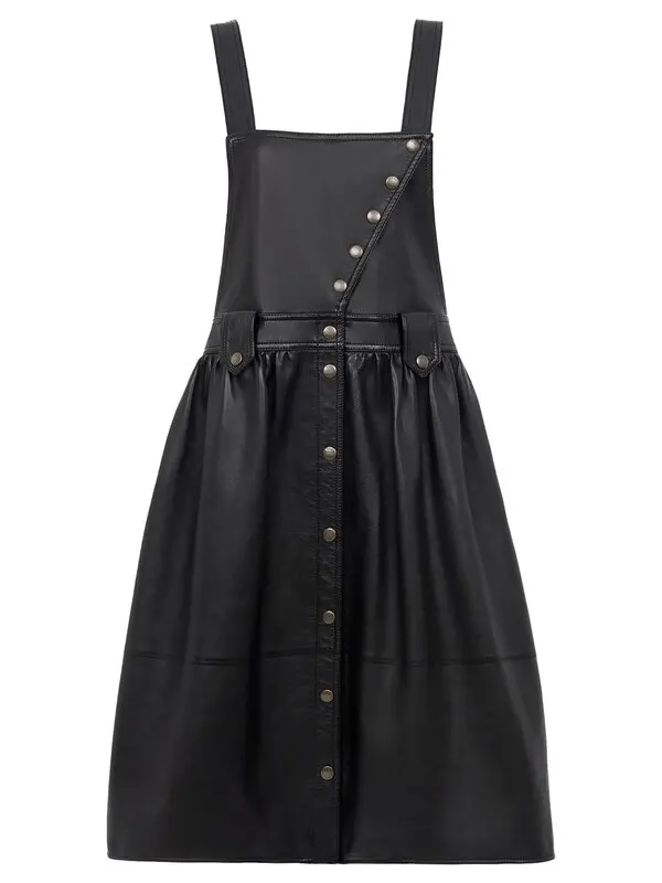 Chloé Apron Midi Dress In Plongé Lambskin - Black