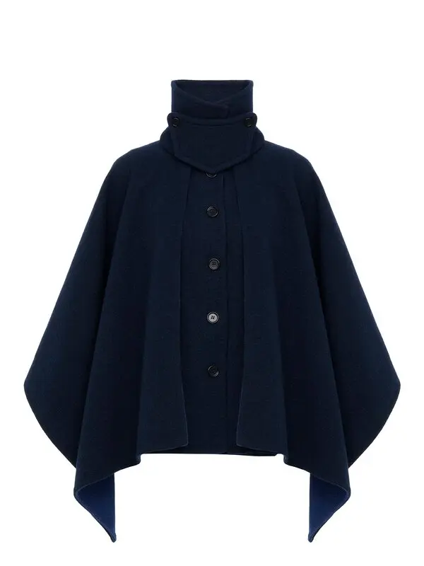 Chloé High-neck Short Cape Coat In Washed Double-face Wool - Evening Blue