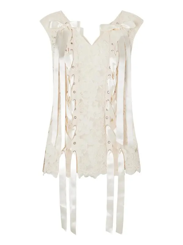Simone Rocha Lace Ribbon Corset Top - Neutrals