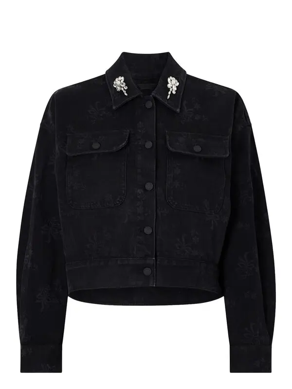 Simone Rocha Crystal-embellished Floral-print Denim Jacket - Black