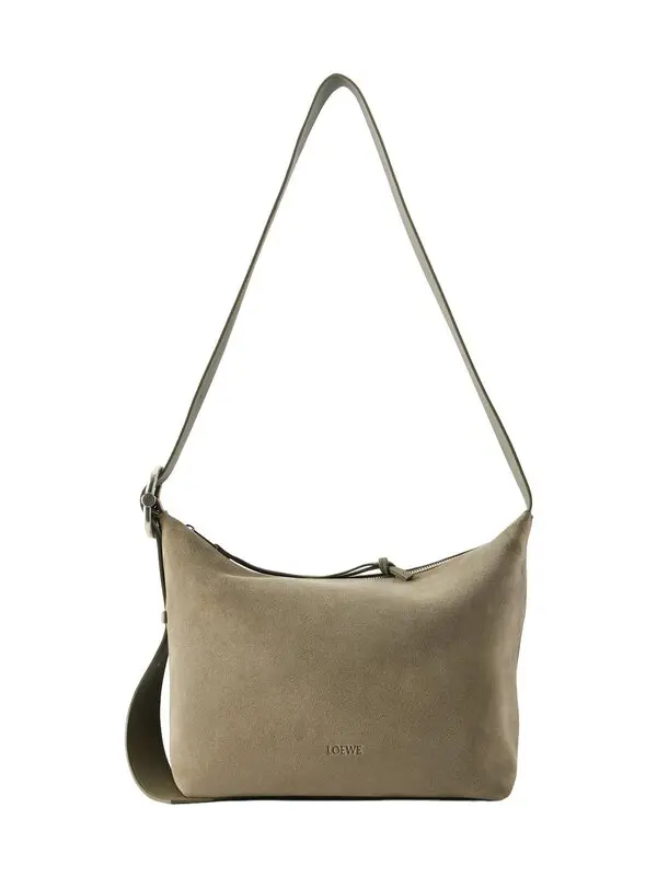 Loewe Loop Medium Suede Shoulder Bag - Green