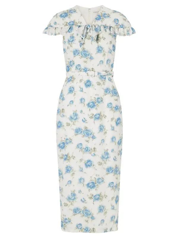 Alessandra Rich Floral-print Silk-crepe Midi Dress - Blue